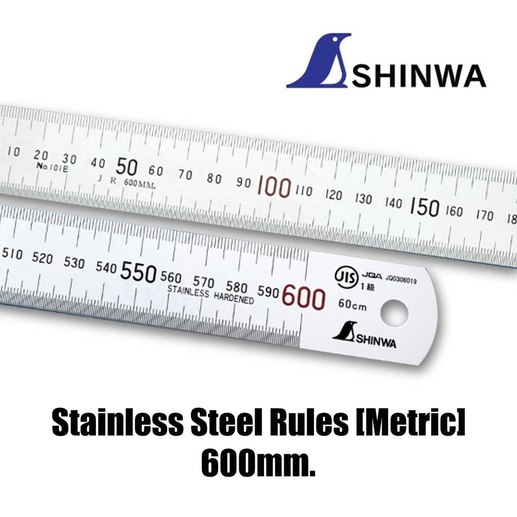 SHINWA ไม้บรรทัดสแตนเลส 600มม./Stainless Steel Ruler 600mm. (H-101E ...