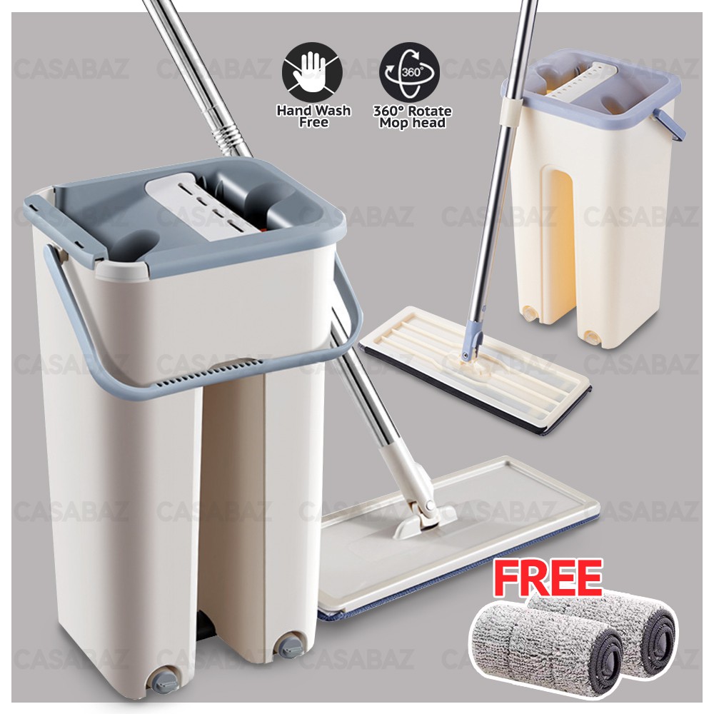 Easy CLEAN Bucket mop 2 In 1 mop Lantai แฮนด์ฟรี Self-Wash And Squeeze ...