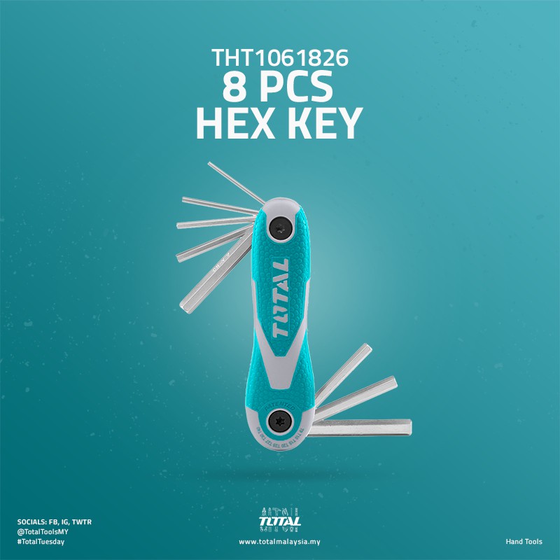 Total Hex Key โครเมียม-วานาเดียม เหล็ก Cr-V (2 มม.-8 มม./8 ชิ้น ...