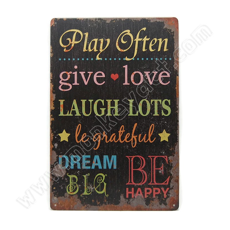 ป้ายสังกะสีวินเทจ Play Often give love laugh lots, Be happy | Shopee ...