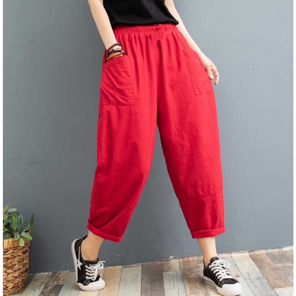 กางเกงผ้าฝ้าย ขายาว สาวไซส์ใหญ่ หญิง-ชาย ผ้าพื้นเมือง สีพื้น เอว 2xl-6xl ยืดถึงเอว 54 นิ้ว บิ๊ก ...