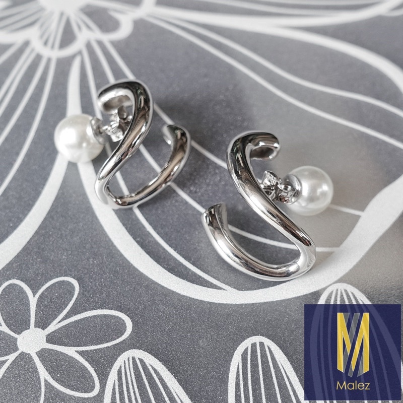 Malez Silver ต่างหูปักก้านทรงโมเดิร์น เงินแท้ ไม่แพ้ | Shopee Thailand