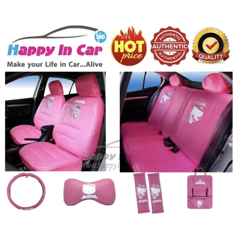 HIC ชุดหุ้มเบาะ หุ้มเบาะรถหนังลาย Kitty Angel ชุดหุ้มเบาะหนัง PVC Kitty ...