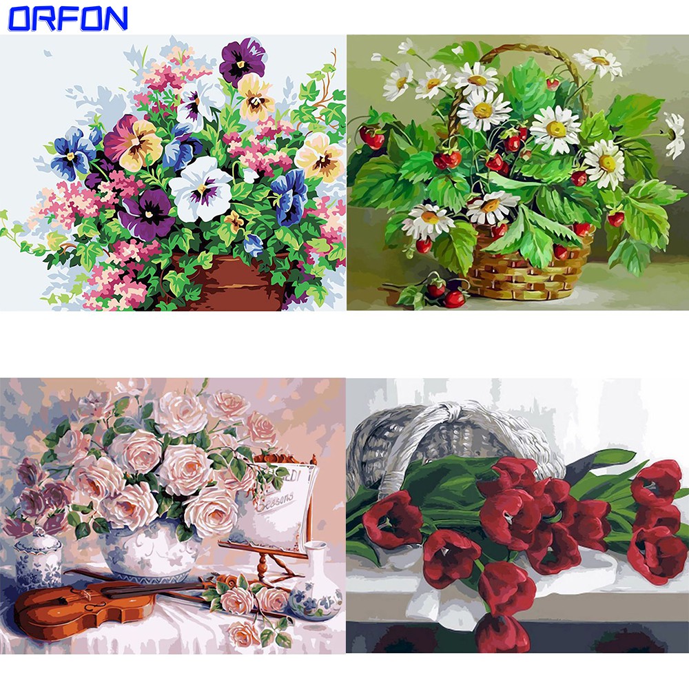 【ORFON】ภาพวาดสีน้ํามัน ตามตัวเลข รูปดอกไม้ สําหรับตกแต่งผนัง DIY | Shopee Thailand