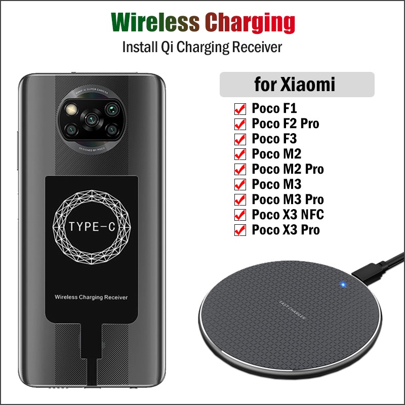Qi Wireless Charging Receiver for Xiaomi POCO X3 X4 Pro NFC F3 M3 M4 Pro Wireless Charger USB ...