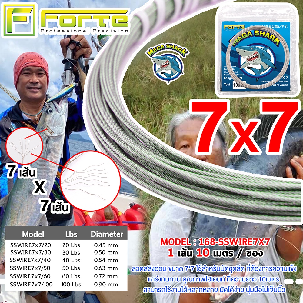 [Forte] สลิงนิ่มพิเศษ 49 เส้น SSWIRE 7x7 เหมาะกับตกปลาฟันคม เช่น อินทรี สาก ฉลาม วาฮู ผูกง่าย ทน ...