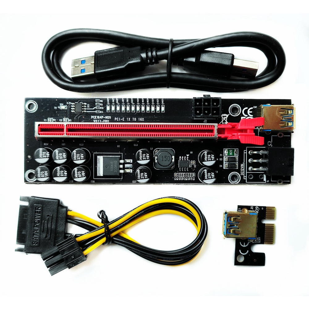 Ver-11 Pro PCI-e 1X 16X Riser VER11 Pro Dual 6Pin Riser การ์ด 10 ตัว ...