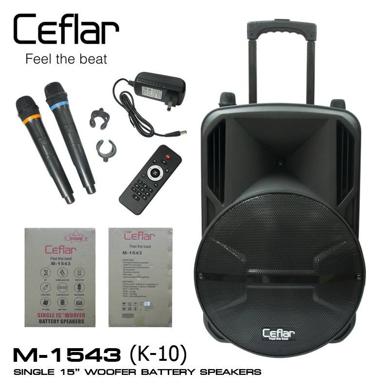ลำโพงบลูทูธ15 นิ้ว CEFLAR M1543 รุ่น K-10 / K-10RGB เสียงทรงพลัง แถมไมค์2ตัว | Shopee Thailand