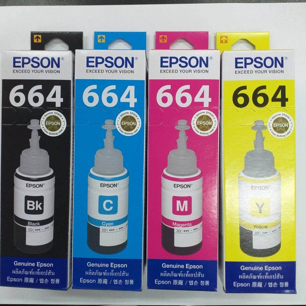 หมึกแท้ Epson T664 BK/C/M/Y ของแท้ 100% และมีแบบเซ็ตครบ4สีให้เลือก ...