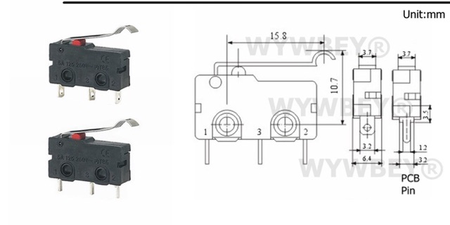 ลิมิต สวิตซ์ สวิทซ์ Mini Micro Limit Switch NO NC 3 Pins PCB Terminals SPDT 5A 125V 250V 28mm ...