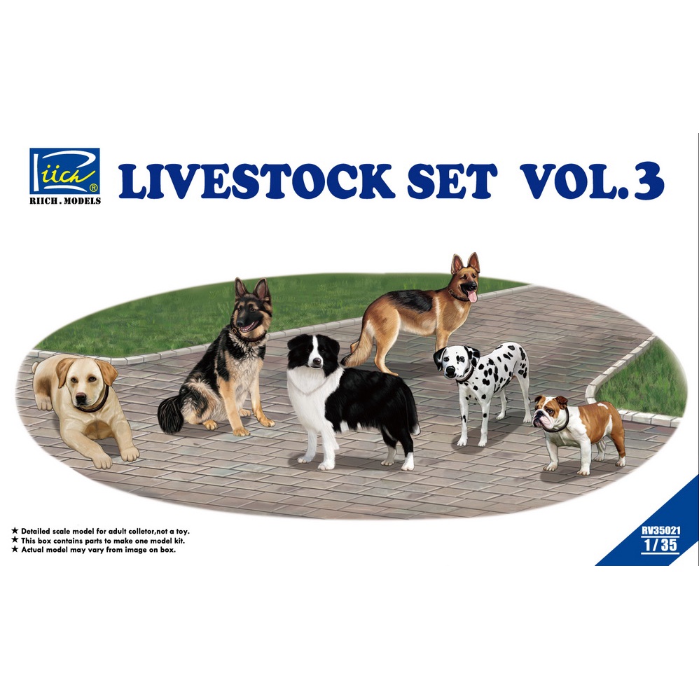 โมเดลประกอบ Riich Model 1/35 RV35021 Livestock Set Vol.3（six dogs ...
