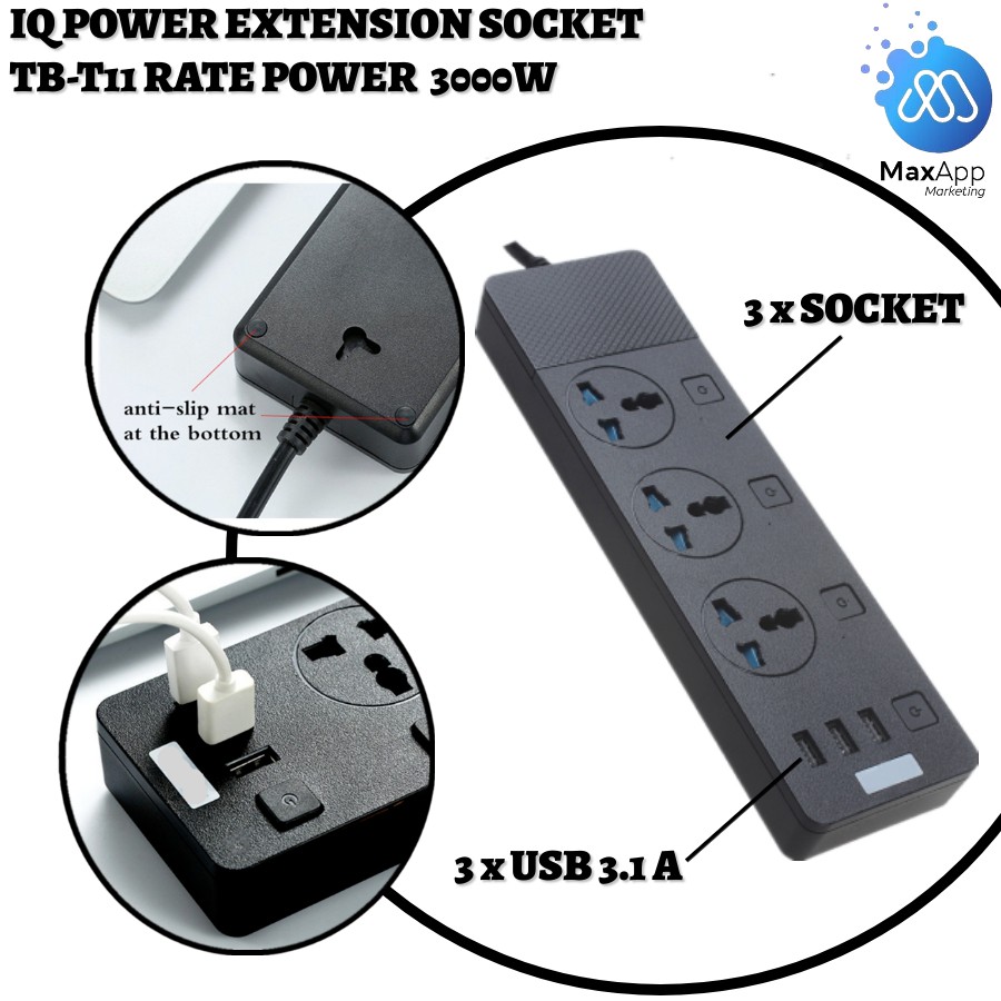 Tb-t11 ซ็อกเก็ตไฟฟ้า 3 ช่อง 3 USB 3.1A ปลั๊ก UK 3000W | Shopee Thailand