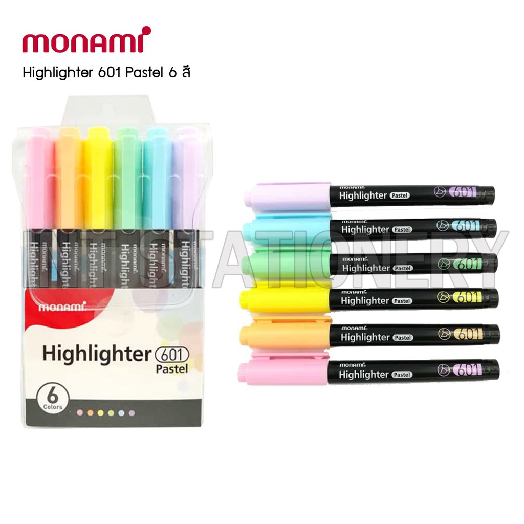 ปากกาเน้นข้อความ ไฮไลท์ โมนามิ Monami Highlighter Pastel 601, Jumbo ชุด ...