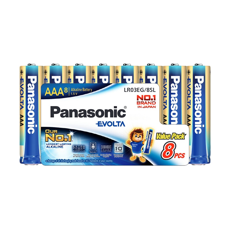 Chaixing Home ถ่านอัลคาไลน์ PANASONIC รุ่น EVOLTA LR03EG/8SL ขนาด AAA (แพ็ค 8 ก้อน) สีฟ้า ...