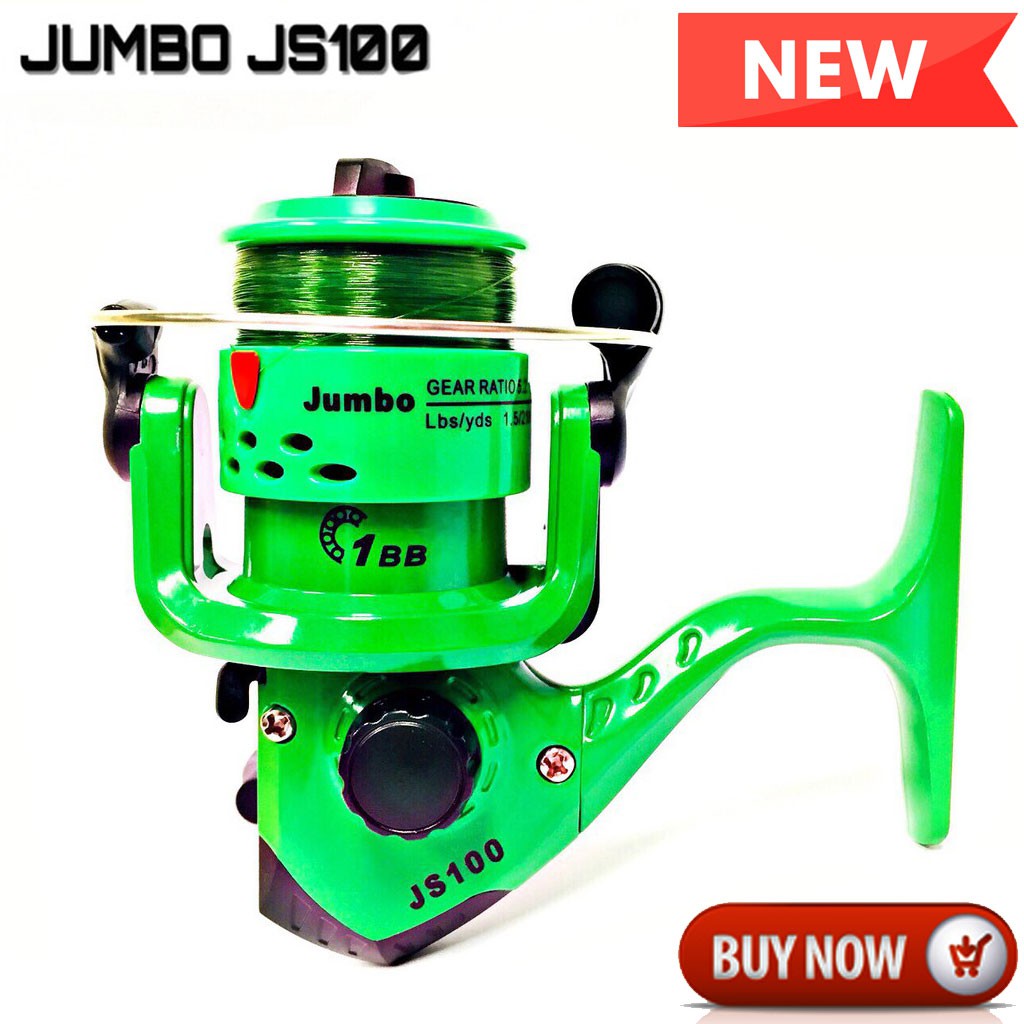 รอกสปินนิ่ง Jumbo JS100 รอกตกปลา คุณภาพสูง ทนทาน ครบเครื่อง หมุนลื่นนิ่มนวล มาพร้อมสายเอ็น 10 LB ...