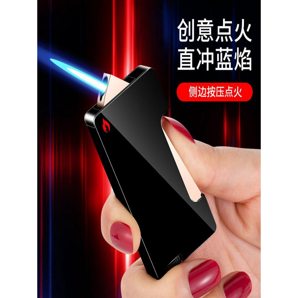 Side lighter creative blue flame recyclable inflatable gas lighter ...