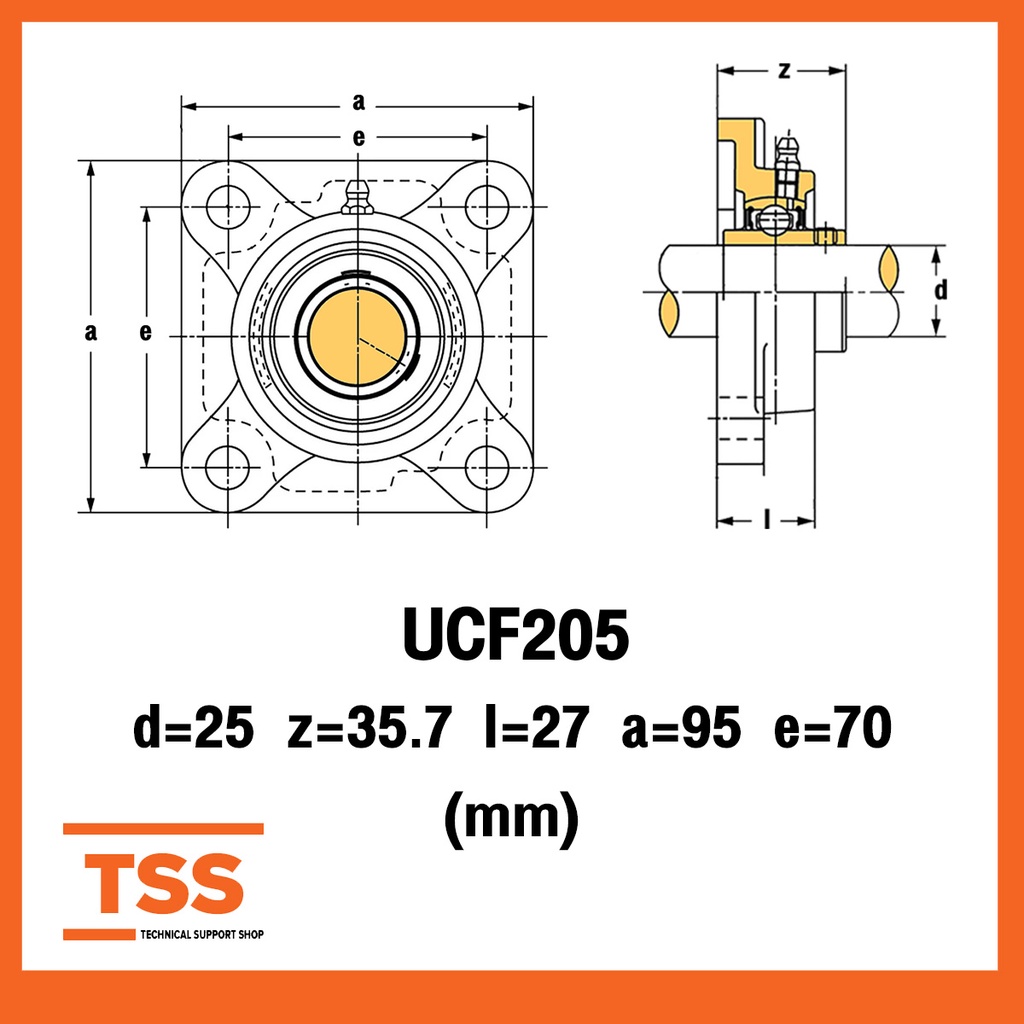 UCF205 ตลับลูกปืนตุ๊กตา BEARING UNITS UCF 205 ( สำหรับรูเพลาขนาด 25 มิล ) UC205 + F205 โดย TSS ...