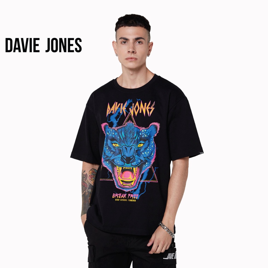 DAVIE JONES เสื้อยืด พิมพ์ลาย Graphic Oversize Fit T-Shirt TB0382 สีดำ ...