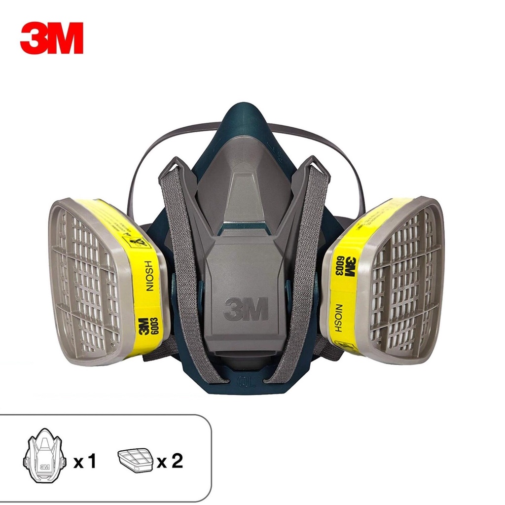 3M ขนาดกลาง 6502QL พร้อมตลับกรอง 6003 3M 6502QL + 3M 6003 Set Including 3M 6502QL Half Facepiece ...