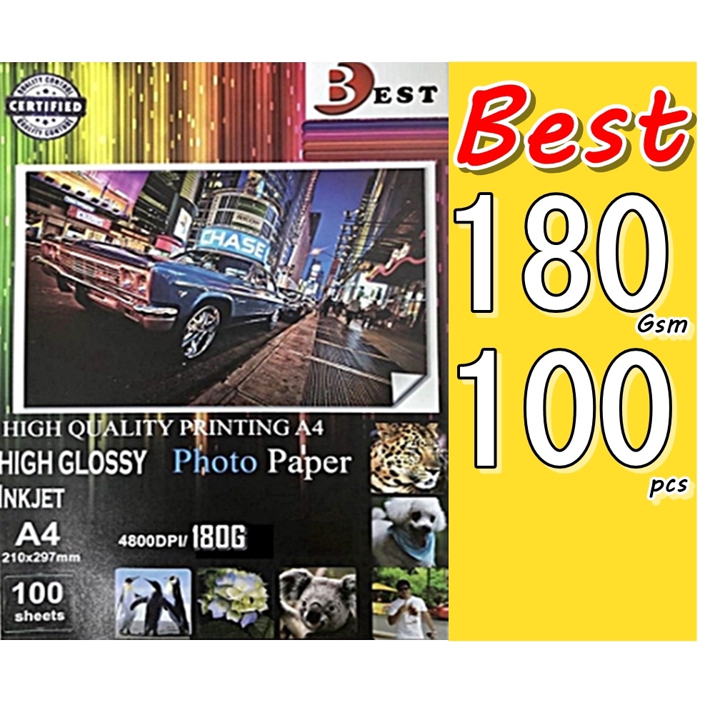 กระดาษ Best 180 แกรม เนื้อมันวาว 1หน้า กันน้ำ100 แผ่น A4Best 180Gsm ...
