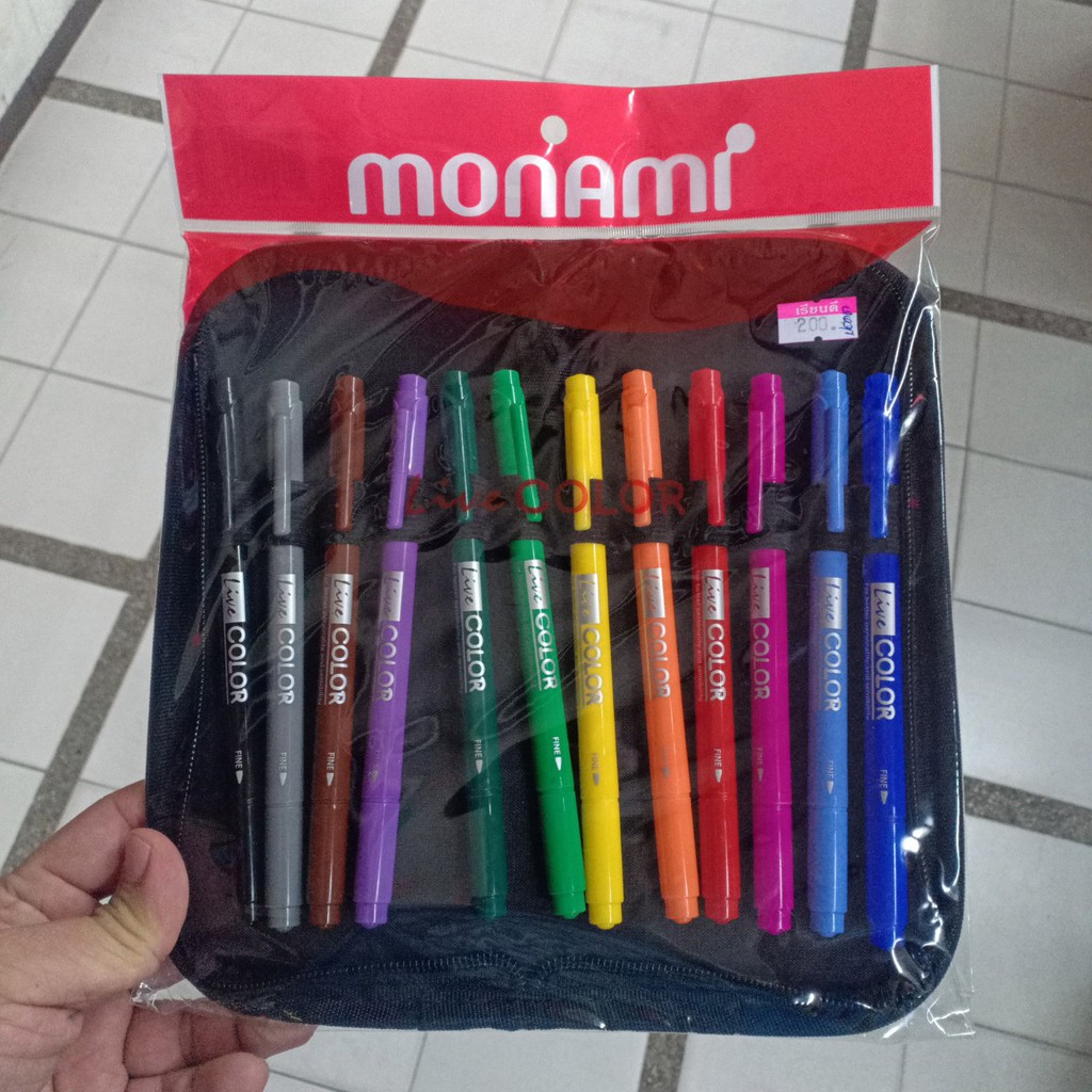 ชุดปากกาเมจิ 2 หัว ชุดสีเข้ม 12 สี พร้อมกระเป๋า Monami/200.-/ | Shopee Thailand