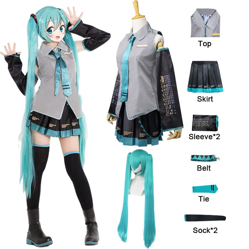 Vocaloid Miku Cosplay Wig Costume Japan Midi Dress Beginner Future Miku ...