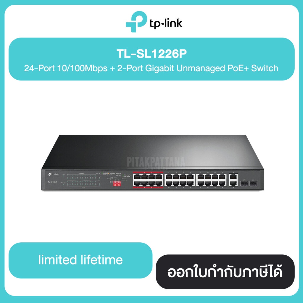 TP-LINK TL-SL1226P 24-Port 10/100Mbps + 2-Port Gigabit Unmanaged PoE+ ...