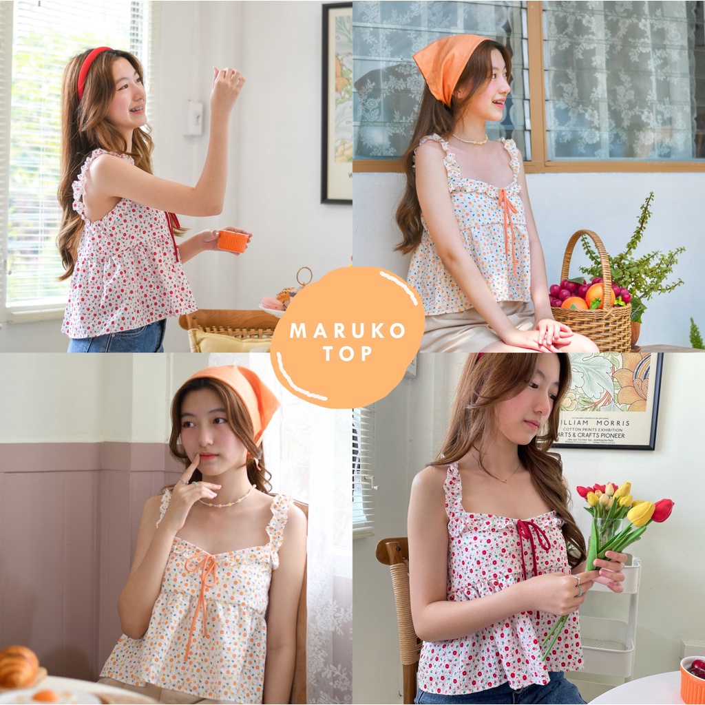 kokiji - Maruko top เสื้อสายเดี่ยวแขนระบาย งานตัดซับใน | Shopee Thailand