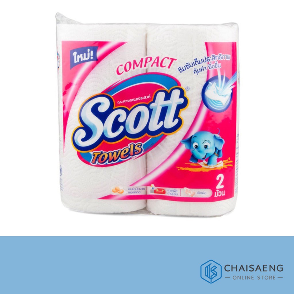 (แพ็ค 2 ม้วน) Scott Compact Multi-Purpose Towels สก๊อตต์ คอมแพ็ค กระดาษ ...