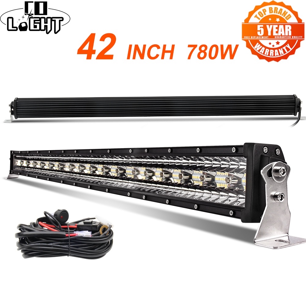 CO LIGHT 42 inch 12D Straight LED Light Bar 780W 3-Rows Spot Flood ...