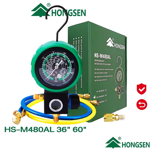 เกจเดี่ยว วัดน้ำยาแอร์ HONGSEN HS-M480AL36"60" พร้อมสาย90-150cm.R410A ...