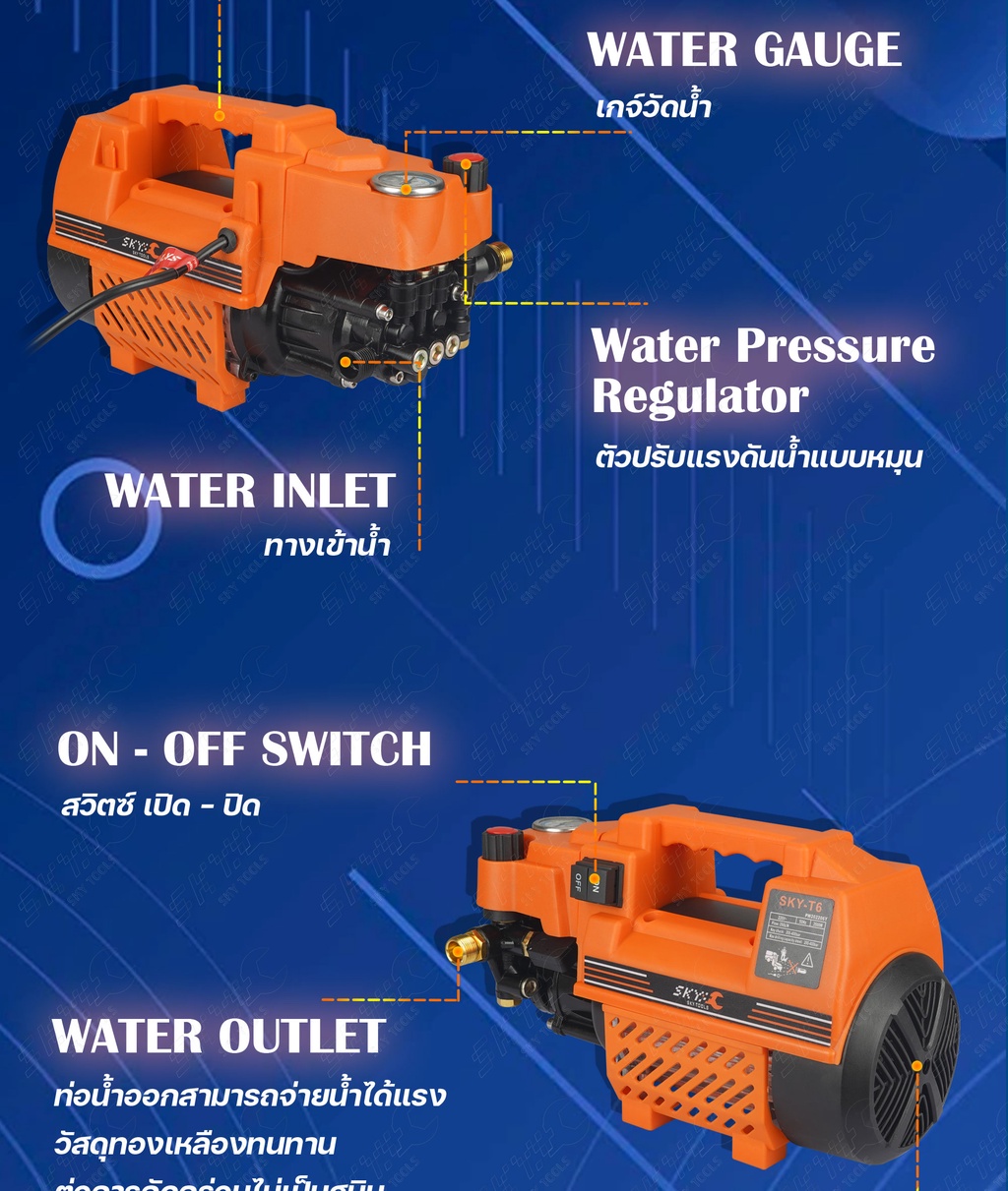 SKY TOOLS เครื่องฉีดน้ำแรงดันสูง 400 บาร์ สามารถปรับแรงดันได้ 3500 ...