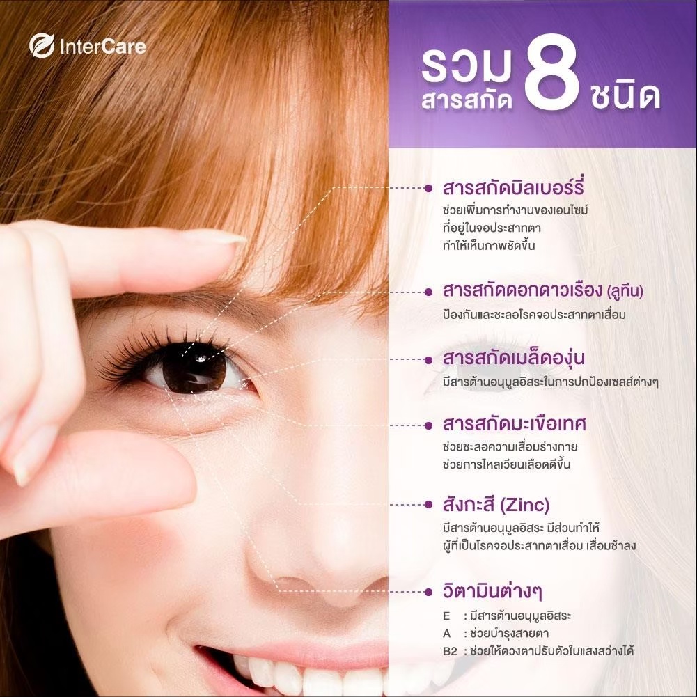 InterCare Bilberry extract plus สกัดจาก บิลเบอร์รี่และลูทีน บำรุงสายตา ช่วยในการมองเห็น | Shopee ...