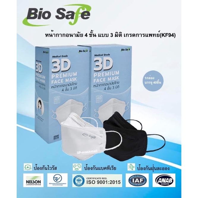 ️พร้อมส่ง7สี 🚩Biosafe 3D🚩หน้ากากอนามัยทางการแพท ย์ ไบโอเซฟ ทรงKf94 กรอง 4ชั้น (บรรจุ 40ชิ้น ...