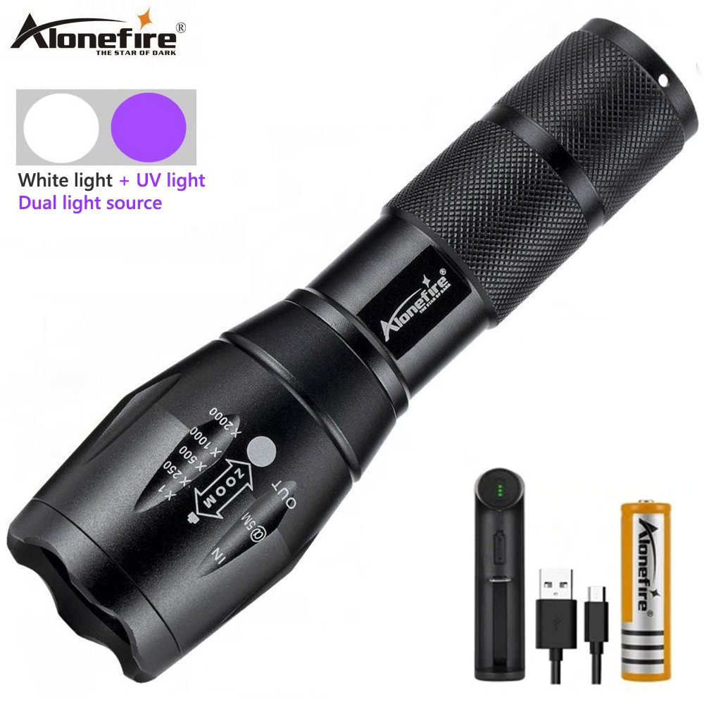 Alonefire E17 T6+395nm ไฟฉาย LED แหล่งกําเนิดแสง UV คู่ สําหรับตัวแทน ...