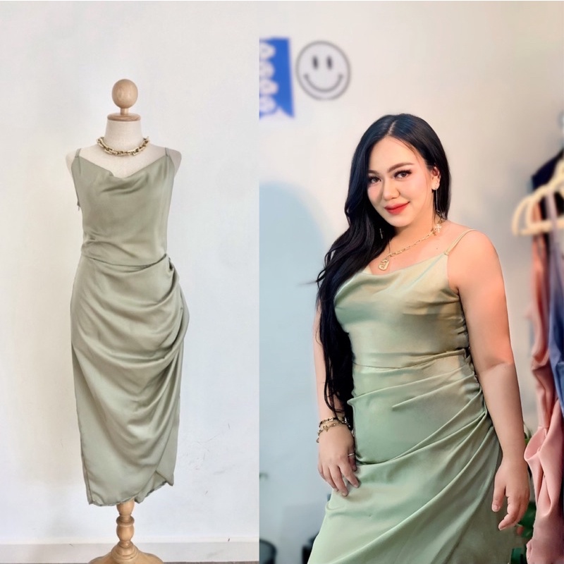 R3 Plus size | เดรสยาวย่นข้างรุ่นแอเรียล เดรสสาวอวบใส่ออกงาน สวยหรู ผ้า ...
