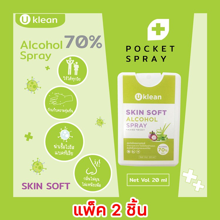 (ใหม่) UKLEAN สเปรย์แอลกอฮอล์พกพา (แพ็ค 2 ชิ้น) ตลับพกพา รีฟิวได้ 20 ml ...