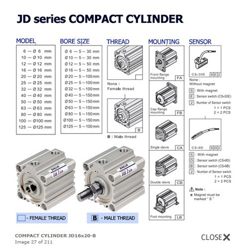 กระบอกลมคอมแพค Compact Cylinder ขนาด 16x20-B | Shopee Thailand