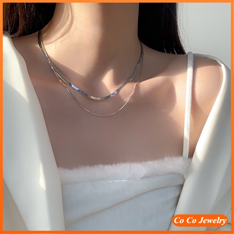 Jojo COCO สร้อยคอโซ่เงิน S925 สองชั้น เรียบง่าย สําหรับผู้หญิง | Shopee Thailand