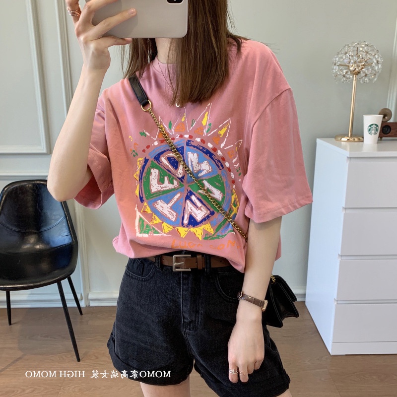 【WANG JIAO ZHAN】 เสื้อยืดคอกลมแขนสั้นพิมพ์ลายหลวมสไตล์เกาหลีใหม่【329 ...