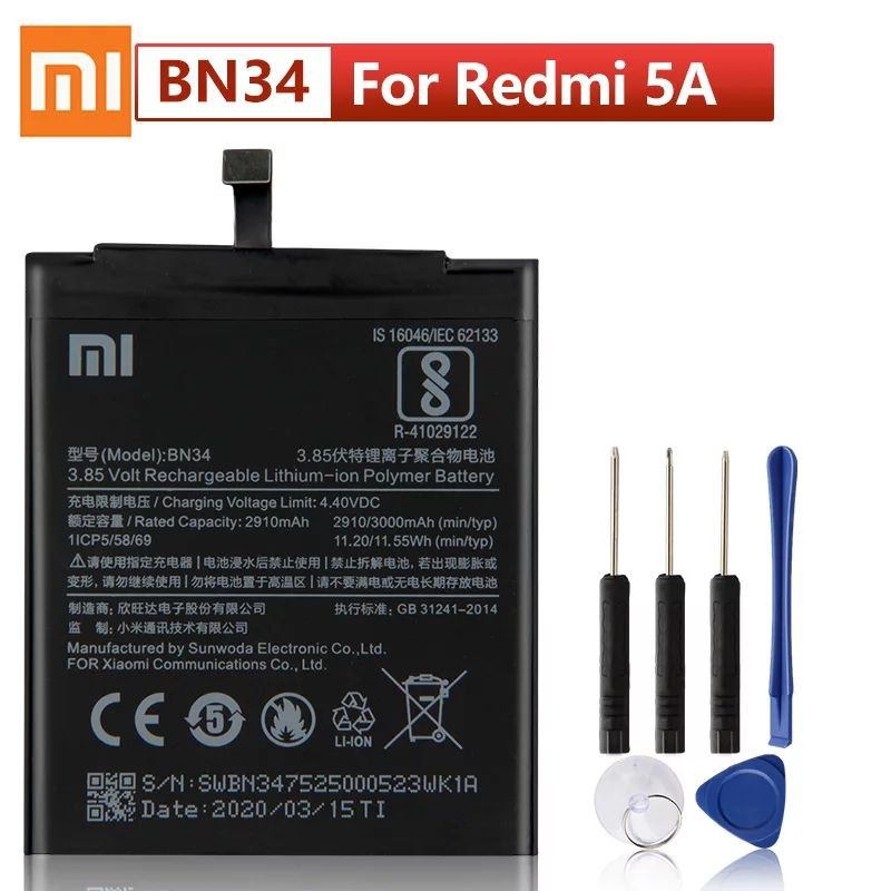 Original XIAOMI BN34เปลี่ยนแบตเตอรี่สำหรับXiaomi Mi Redmi 5A Redrice5A ...