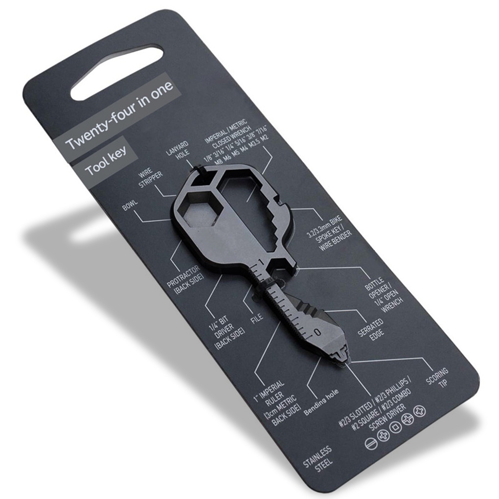 Steel 24-in-1 Key Tool Portable Pendant Drill File Bottle Opener Ruler ...