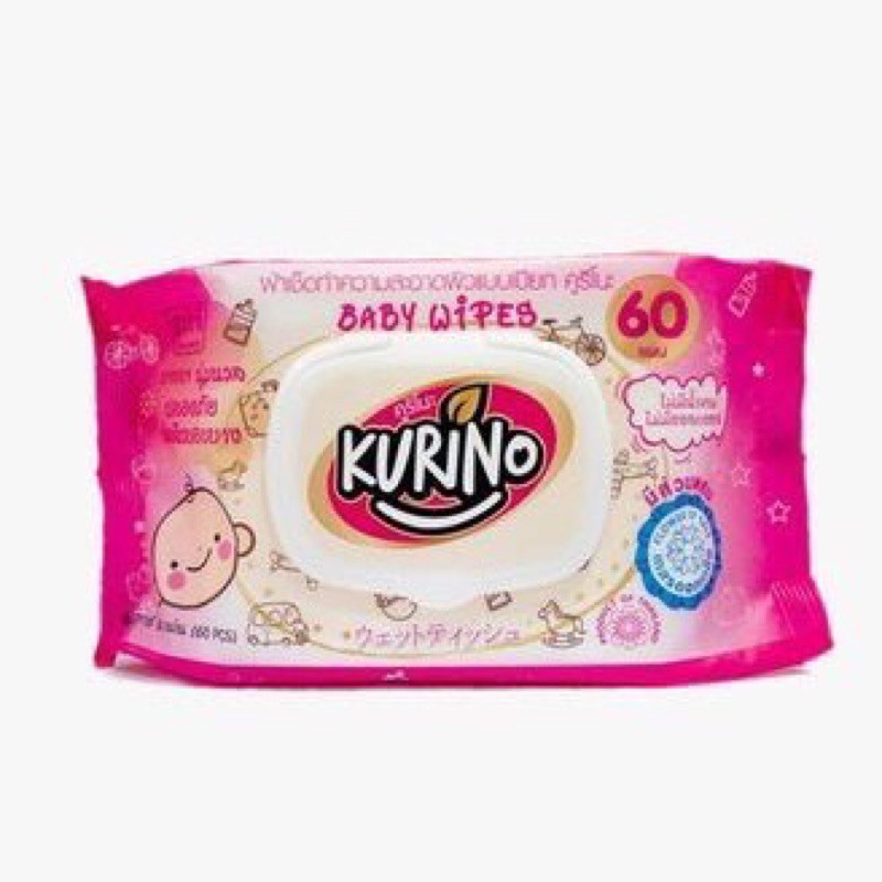 ทิชชู่เปียก Kurino สูตร Alcohol free (สีชมพู) 1 ห่อมี 60 แผ่น | Shopee Thailand
