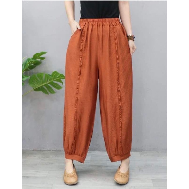 กางเกงผ้าฝ้าย ขายาว สาวไซส์ใหญ่ หญิง-ชาย ผ้าพื้นเมือง สีพื้น เอว 2xl-6xl ยืดถึงเอว 54 นิ้ว บิ๊ก ...