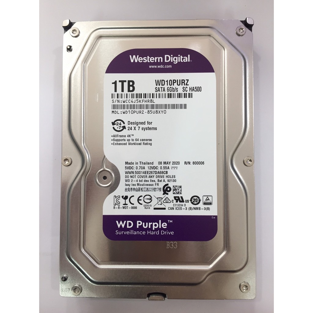 1TB HDD (ฮาร์ดดิสก์) WD PURPLE SATA3 ( WD10PURX ) | Shopee Thailand