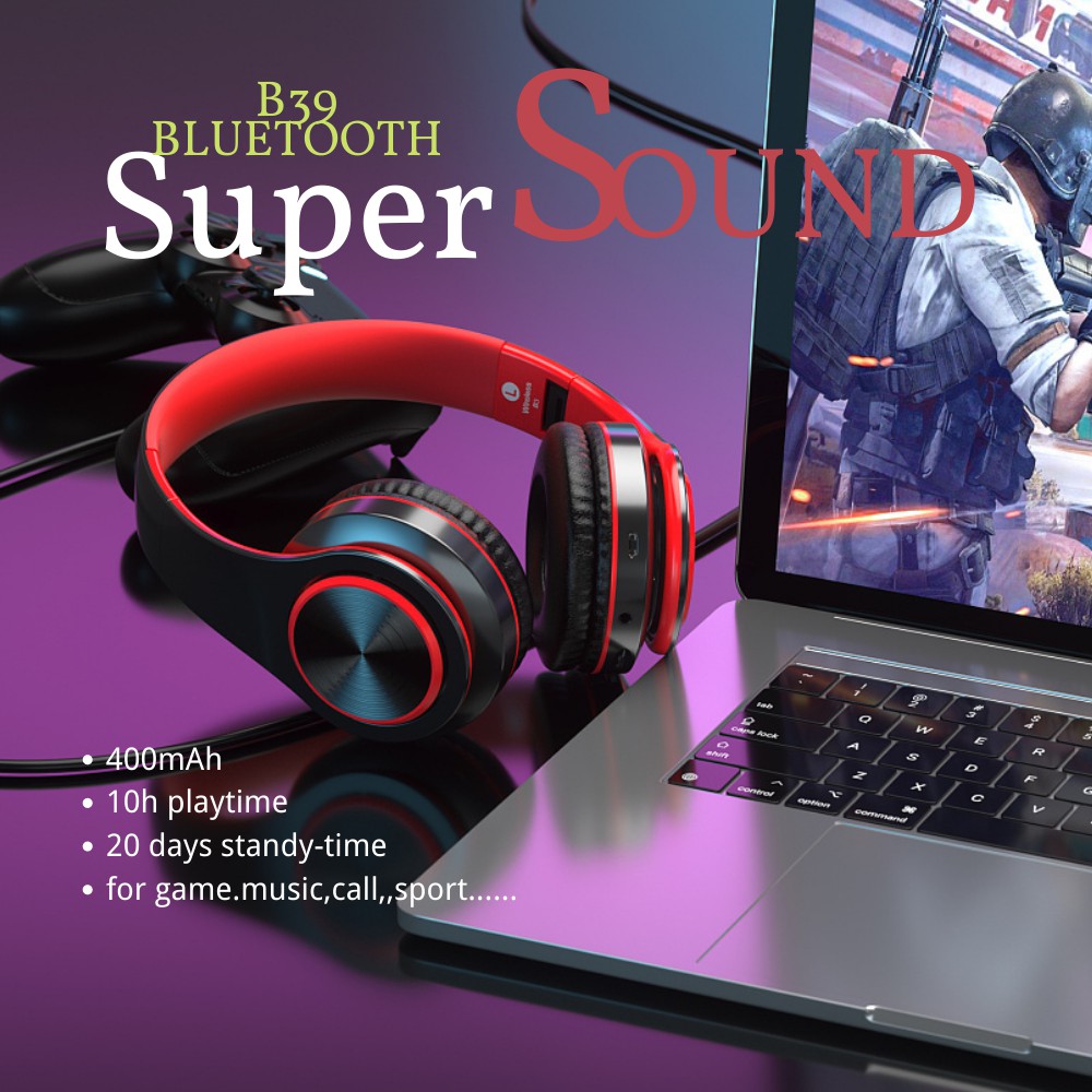 【Ready Stock】B39 Wireless Bluetooth Headphone Gaming Headset Over-Ear ...