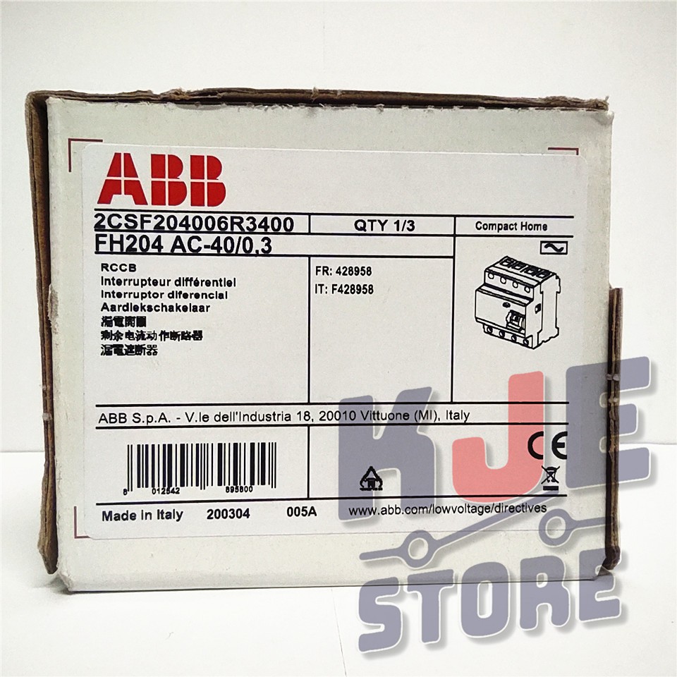 ABB ELCB/RCCB FH204 4P 40A [ 30mA / 100mA / 300mA ] | Shopee Thailand