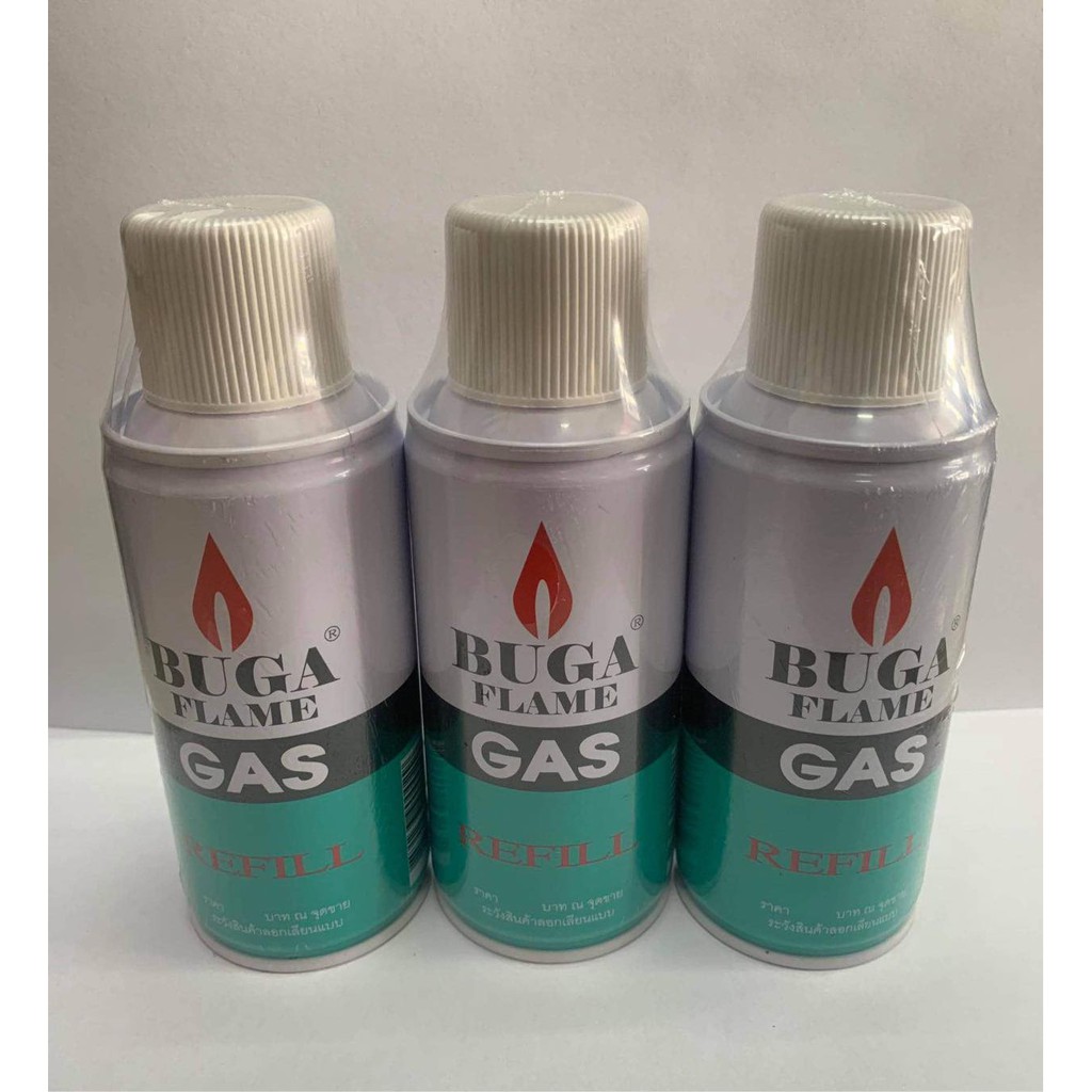 แก๊สกระป๋อง แก๊สเติมไฟแช็ค (แพค 3) BUGA GAS REFILL กระป๋องกลาง 130กรัม ...