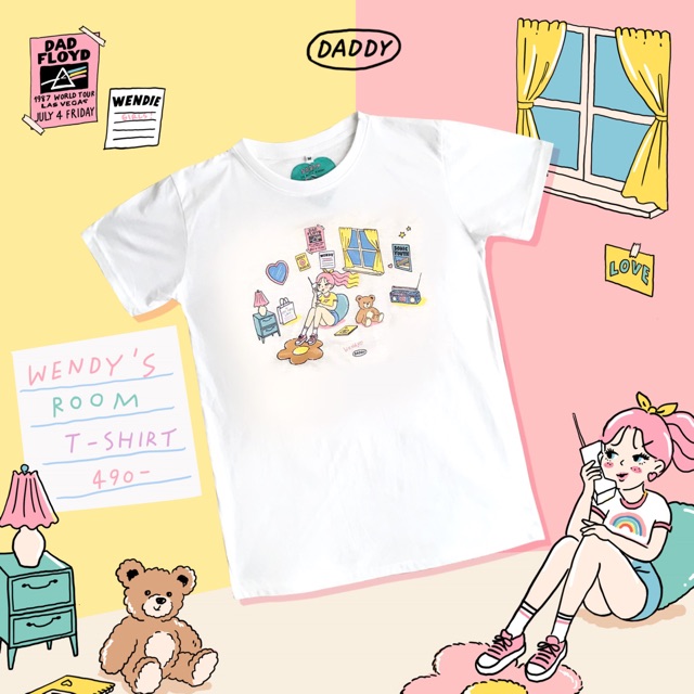 เสื้อยืดพิมพ์ลายWendy Room T-Shirt เสื้อยืดสีขาวลายน้อง Wendy ในห้องสุด ...