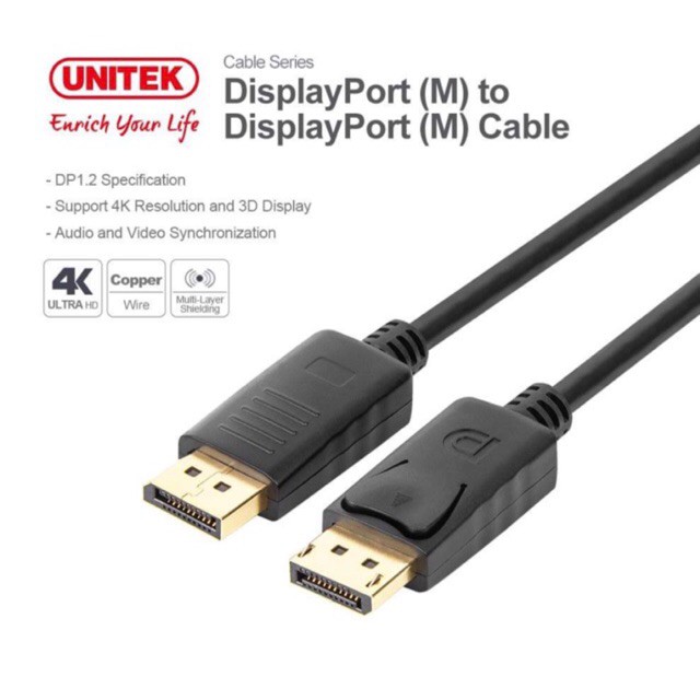 DisplayPort to DisplayPort cable UNITEK /144hz 165hz Black/Full HD, 2K ...